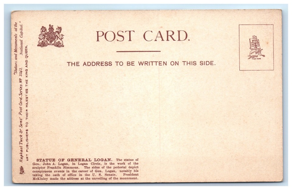 Statue of General John Logan Raphael Tuck Tuck’s 2343 UDB Postcard B10 ...