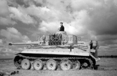 WW2 Picture Photo German Tiger I Tank armored commander out battlefield ...