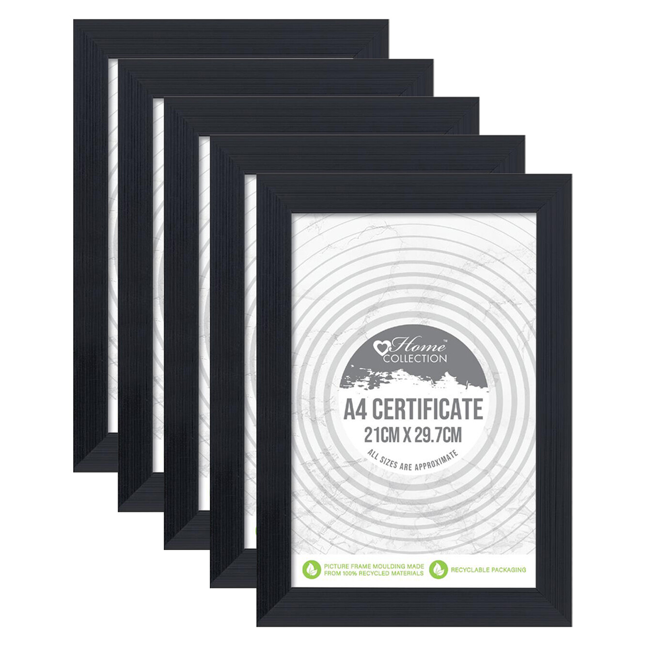 [Set of 5] Black GLASS Flat Photo Picture Frames Job Lot Wholesale Bulk ...