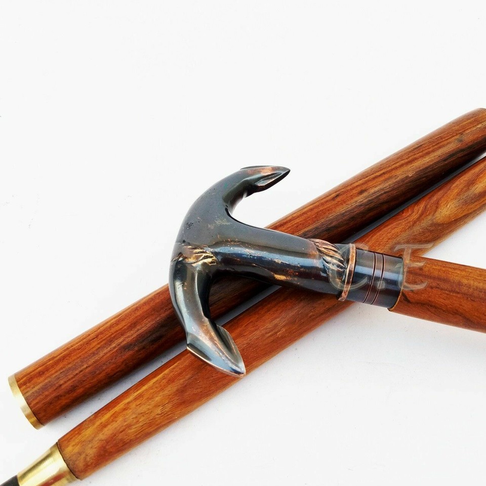 Antique Brass Handle Vintage Style Brown Wooden Walking Stick Cane ...