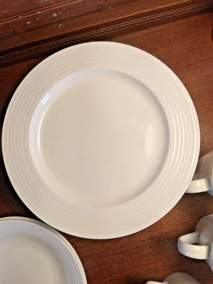 Food Network WHITE RIPPLE STONEWARE ~ 8 pc Set ~ 4 Bowls and 4 Salad ...