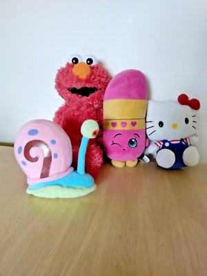 Elmo, Hello Kitty, Gary Snail, Shopkins Lipstick Plush Toys, 4 ...