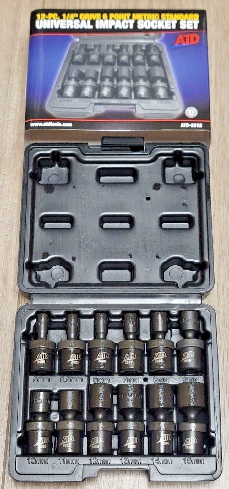 ATD Tools 12pc 1/4" dr 6pt Universal / Flex Impact Socket Set 5-15mm #2212