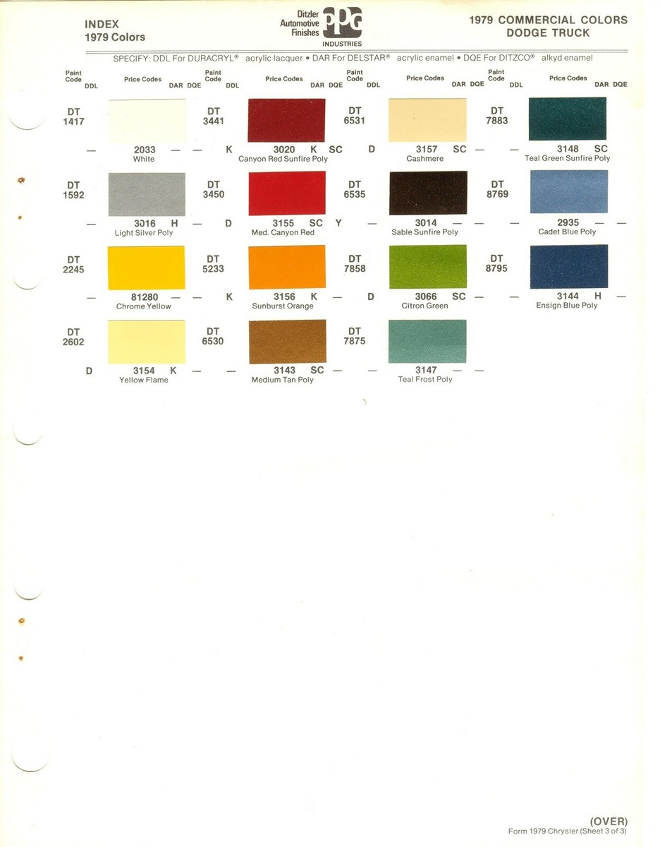 Dodge Truck Paint Colors 1979 DODGE PICKUP POWER WAGON RAMCHARGER VANS