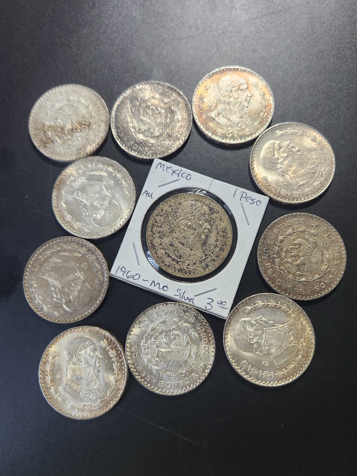 MEXICO LOT OF ( 11 ) $1 UN PESO 1957 - 1966 SILVER COIN 1.1 Oz Total ...