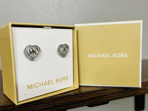 MICHAEL KORS Silver Plated Heart MK logo Pavé Crystals with a MK Gift ...