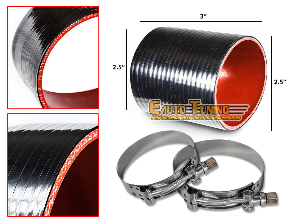 2.5" Silicone Intercooler Pipe Straight Coupler BLK +T-Bolt Clamp For ...