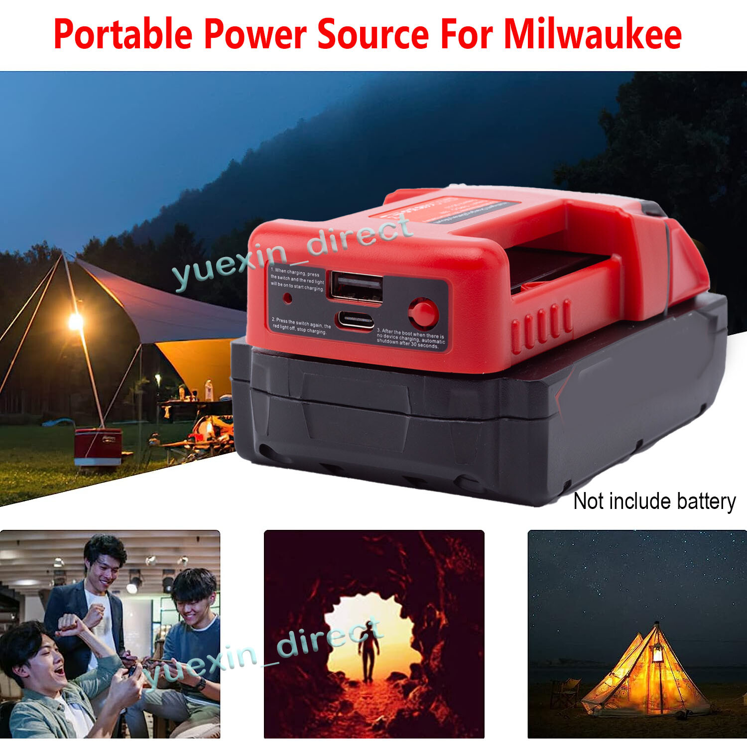 Dual USB Power Phone Charger Cordless For Jobsite Milwaukee 18V Battery ...