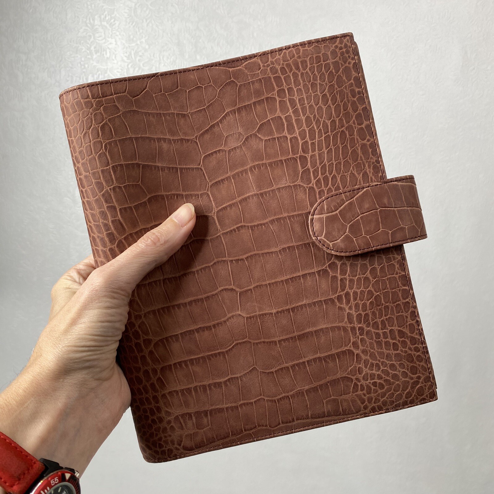 Gillio Firenze Compagna A5 Calfskin Leather Planner Croco Rosewood Mat ...