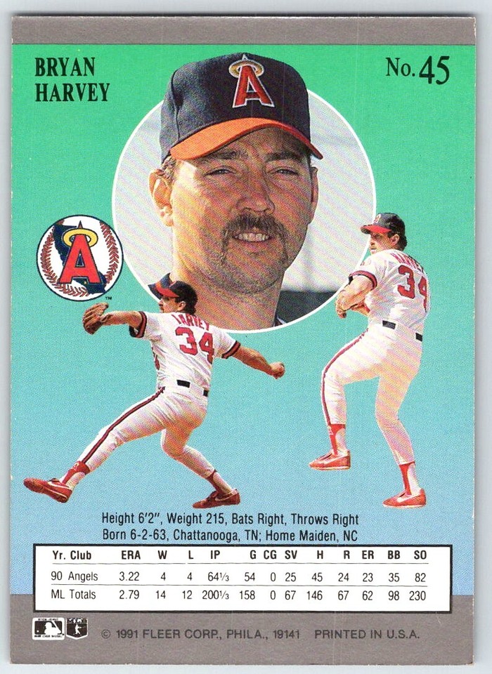 1991 Fleer Ultra Baseball Card Bryan Harvey #45 California Angels | eBay