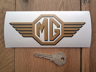 MG Winged Logo Black & Gold Window Sticker 6" Midget MGB MGA Magnette ...