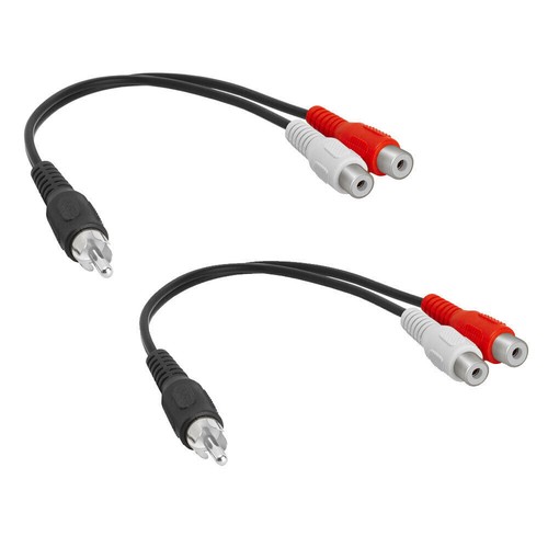 2x Audio Y Adapter 1 RCA Plug to 2 RCA Jacks Extension Splitter ...