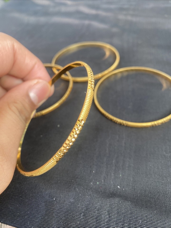 18k On4K Y Plain Gold Stack cartier Bracelet stackable Real 916 SET 4 ...