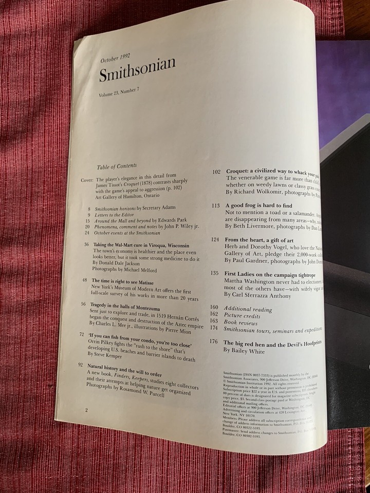 Smithsonian Magazine October 1992 Croquet, Walmart Coming To Town ...