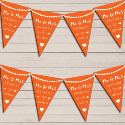 Heart Mr & Mrs Tangerine Orange Wedding Anniversary Bunting Party ...