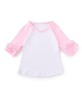 Baby, Toddler Girls Pink/White Ruffle Raglan, Icing Ruffled Top | eBay