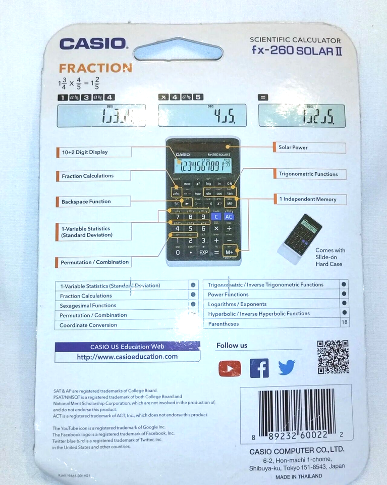 NEW CASIO FX-260 Solar II Calculator, Scientific, Statistics,SAT&AP, W ...