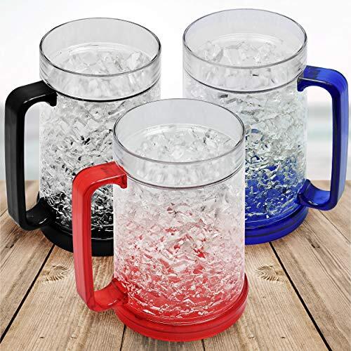 Freezer Ice Beer Mugs Drinking Glasses Double Wall Gel Frosty Beer Mugs ...