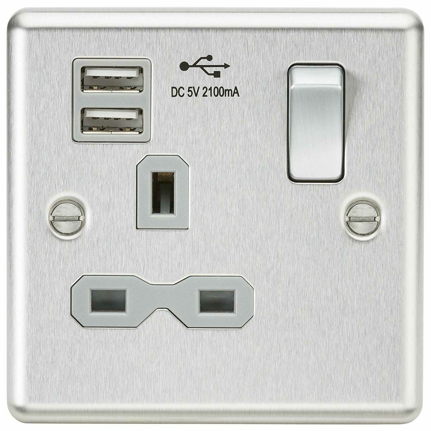 Brushed Steel Switches & Sockets Satin Chrome Grey Inserts Full Range ...
