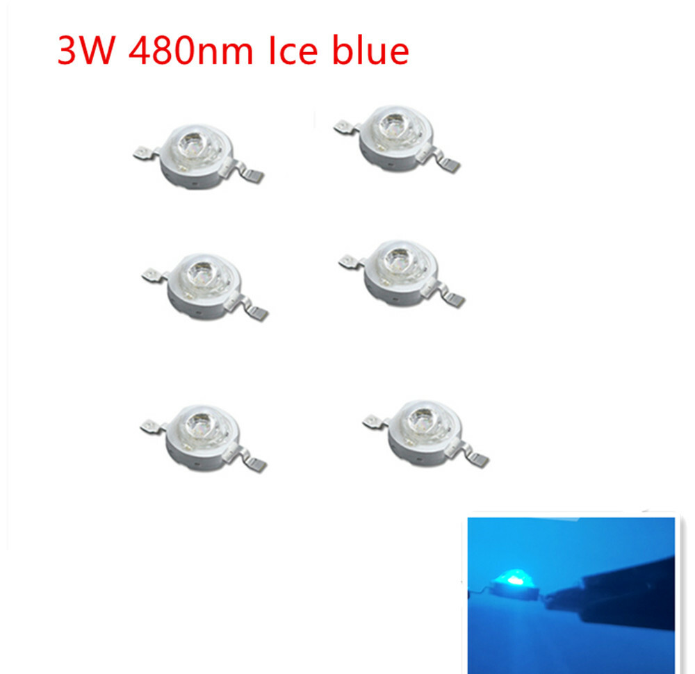 10pcs 3W High Power LED Lamp Ice blue 480nm 3.2-3.6v 700mA LED Light ...