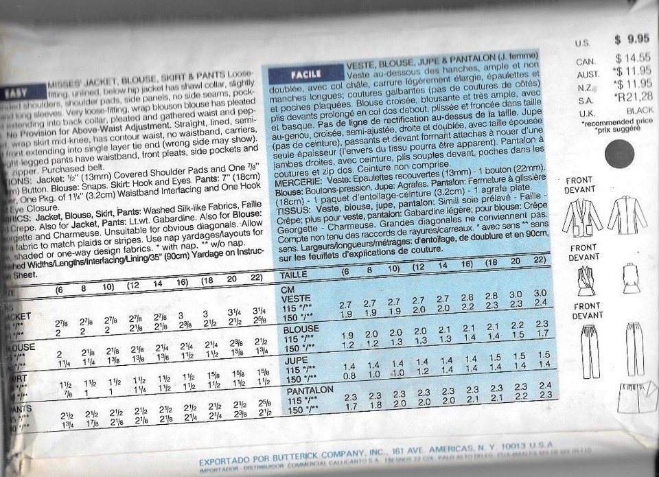 Vtg Butterick Pattern 6844 Sizes 6-10 Evan Picone Jacket Shirt Skirt ...