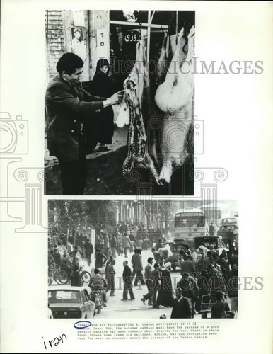 Press Photo Butcher cuts Meat and Shoppers in Tehran Bazaar in Iran ...