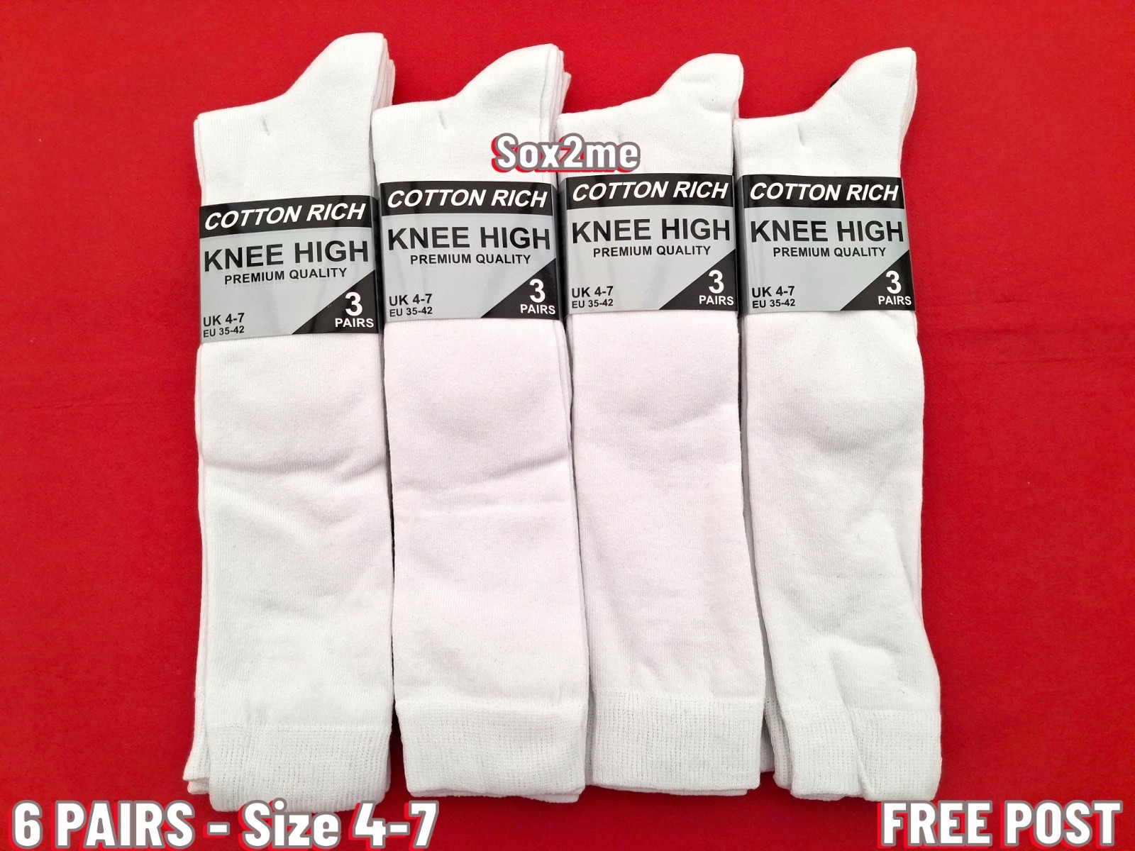 KNEE HIGH SOCKS WOMENS LADIES CASUAL WORK WHITE 6 PAIRS SIZE 4-7 UK ...