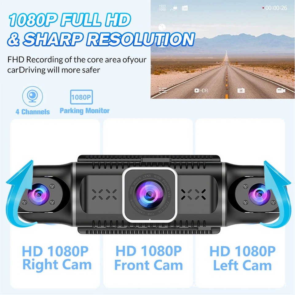 360 Degree View 4 Channel Dash Cam Front and Rear Inside Left Right ...