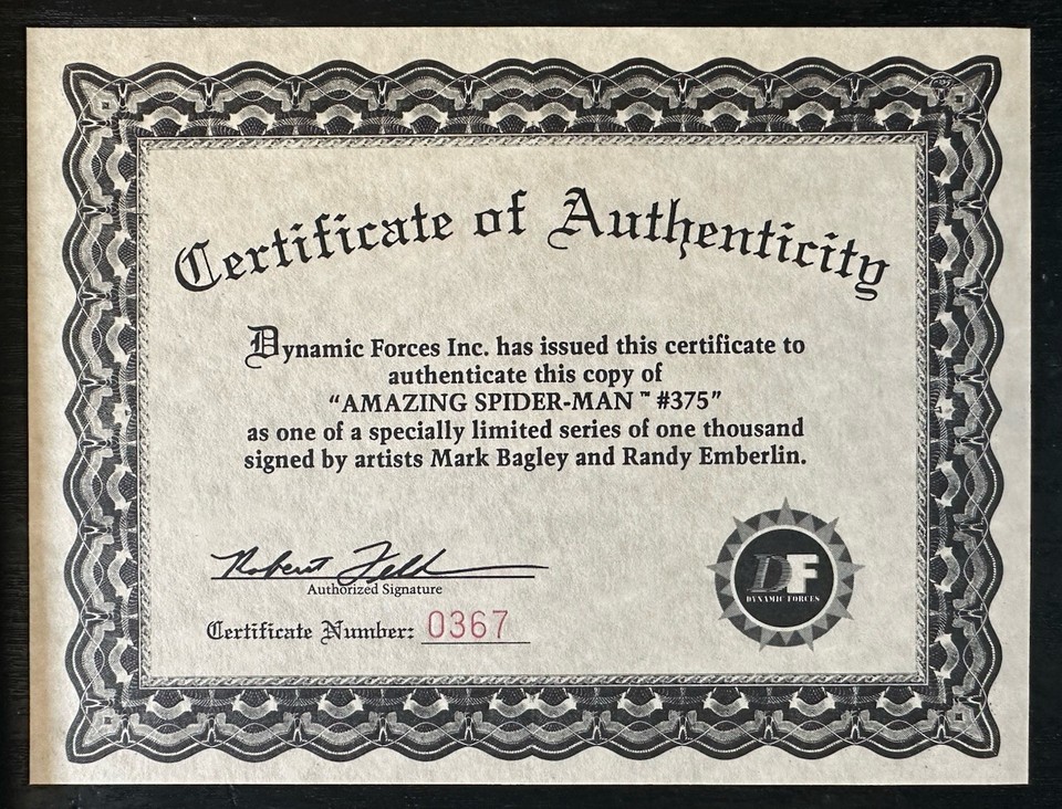 THE AMAZING SPIDER-MAN #375 SIGNED COMIC BOOK /1000 MARK BAGLEY RANDY ...