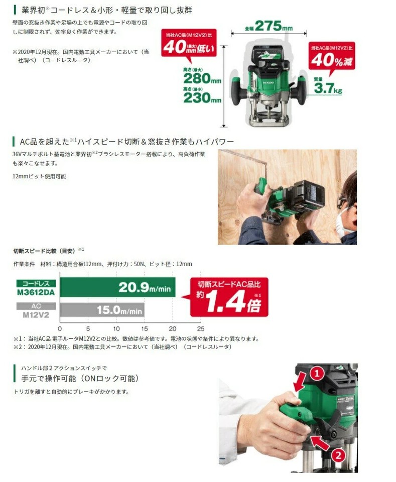 Hitachi HiKOKI cordless router M3612DA NN Body | eBay