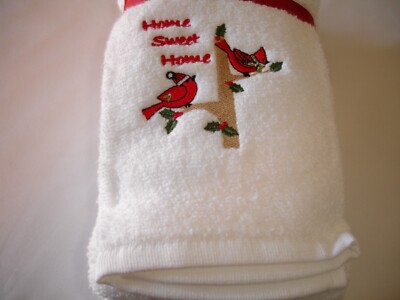 New Embroidered Holiday Cardinal Christmas Bathroom Terry Cotton Hand ...