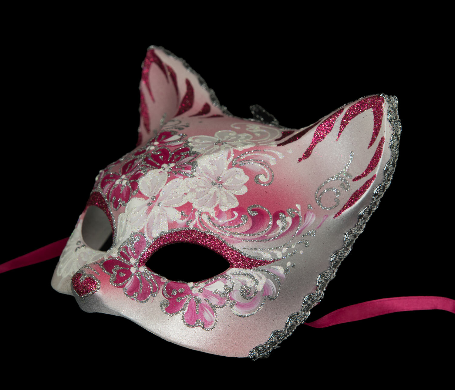 Mask from Venice Cat Flowers Pink Silver Top Quality Painted Handmade ...
