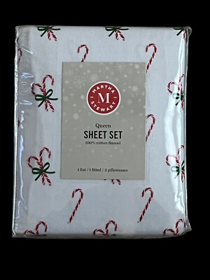 Martha Stewart Candy Cane Christmas Holiday Flannel Queen Size Sheet ...