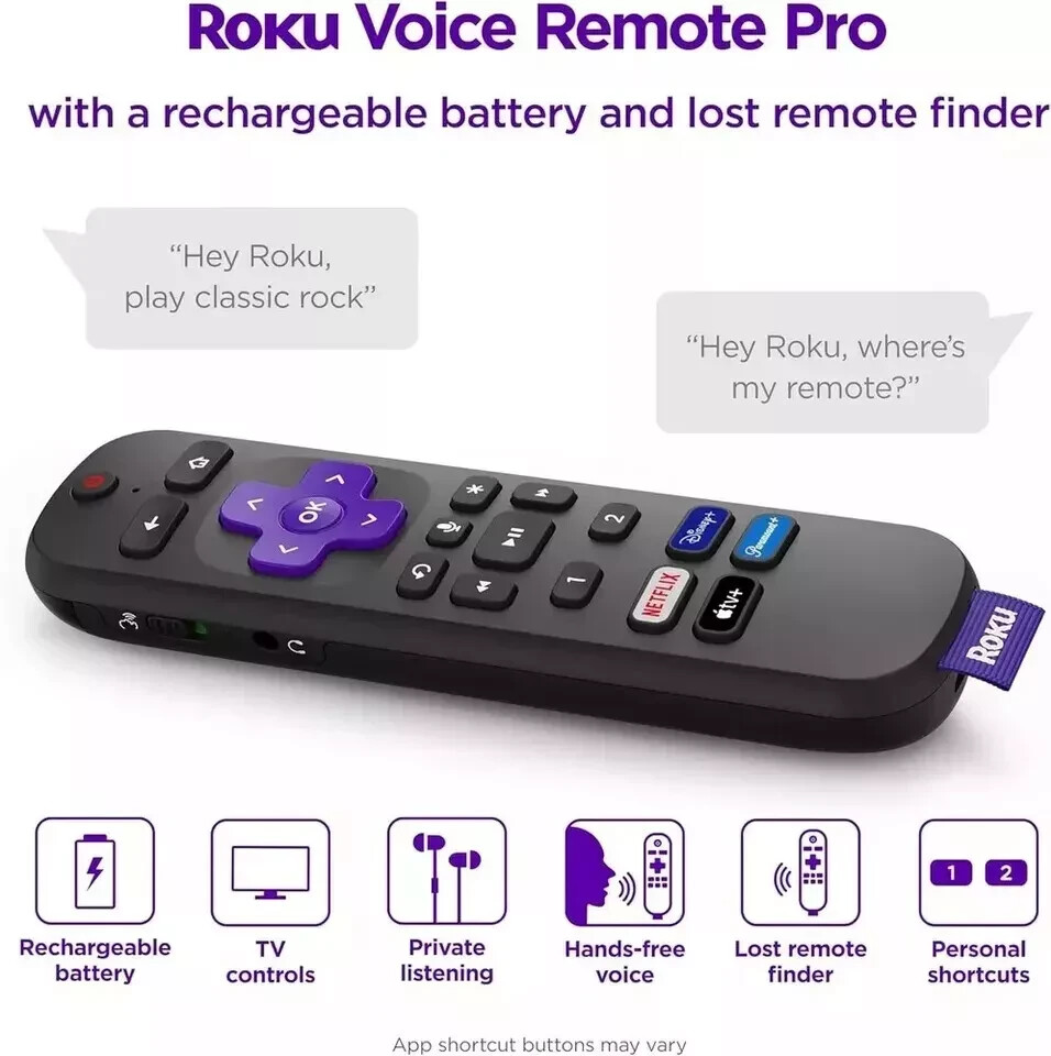 Voice Remote Pro Rechargeable Remote with TV Controls for Roku | eBay