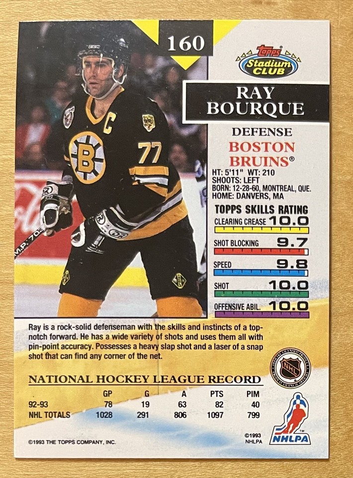 Ray Bourque 1993-94 Topps Stadium Club Hockey #160 Boston Bruins Mint ...