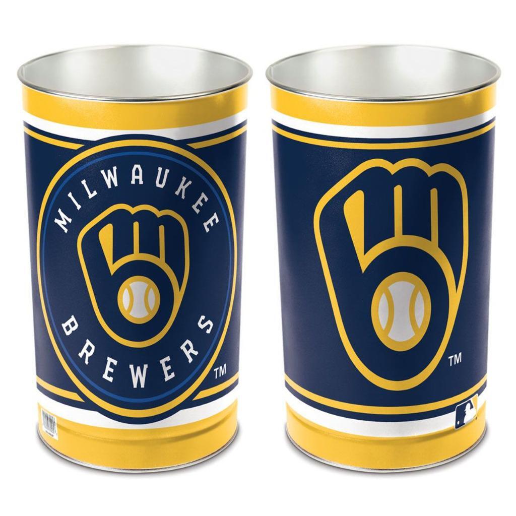 Milwaukee Brewers 15 Inch Metal Wastebasket [NEW] MLB Trash Can Garbage ...