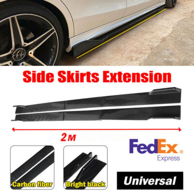 Glossy Black Pair 2M Car Side Skirts Extension Rocker Panel Splitters ...