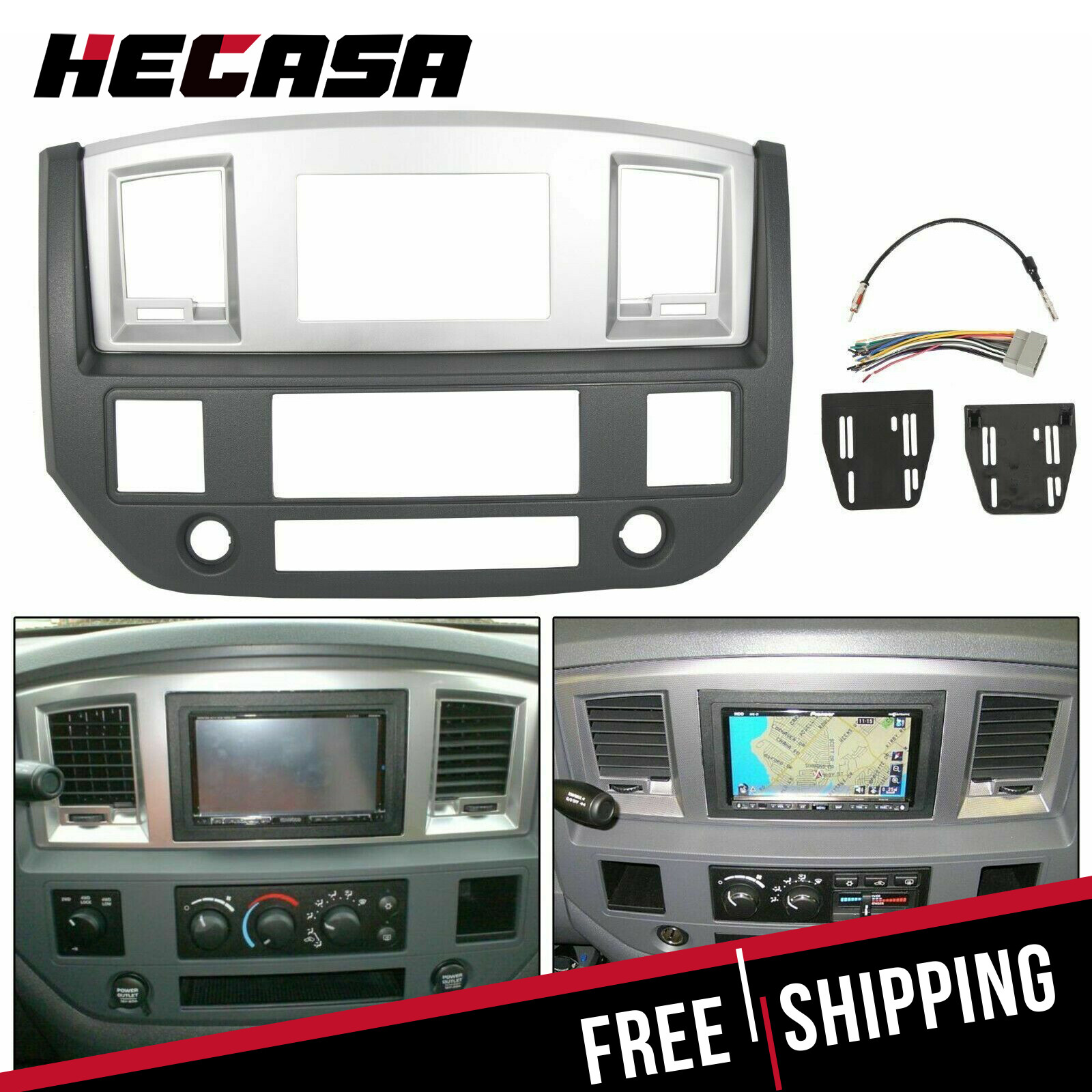 Radio Double Din Dash Install Bezel Kit Silver Slate Gray Fits 2006-09 ...