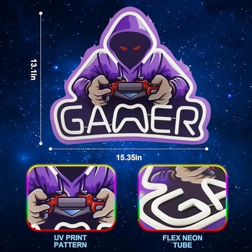 Gamer Neon Sign, UV Printed Gaming Neon Sign for Gamer Room Gamer ...