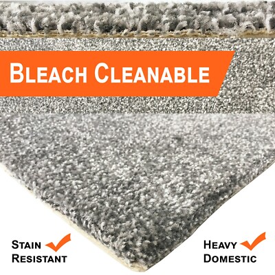 Bleach Cleanable Soft Saxony SILVER Grey Carpet Hessian Back FAST FREE ...