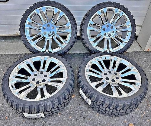 24" CHROME CHEVY GMC OFFROAD RIMS MT TIRES WHEELS HI COUNTRY 6X139.7 ...