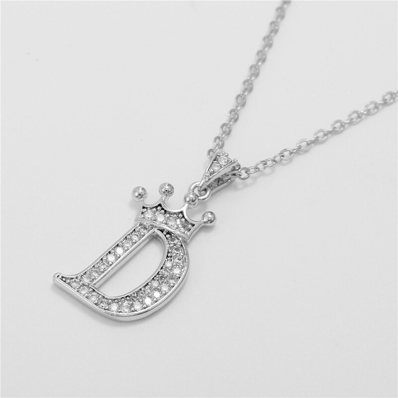Crystal A-Z Alphabet Letter Crown Pendant Necklaces Vintage Crown Chain ...