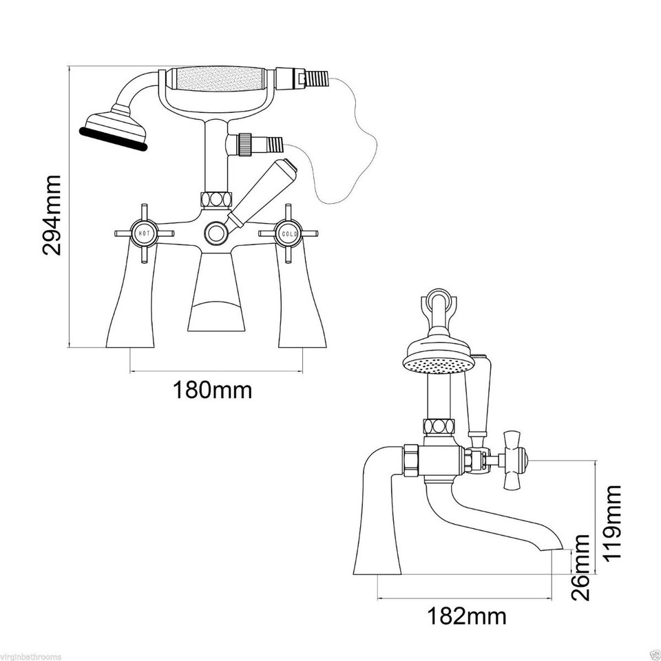 Edwardian II Traditional Freestanding Cross Head Lever Bath Shower ...