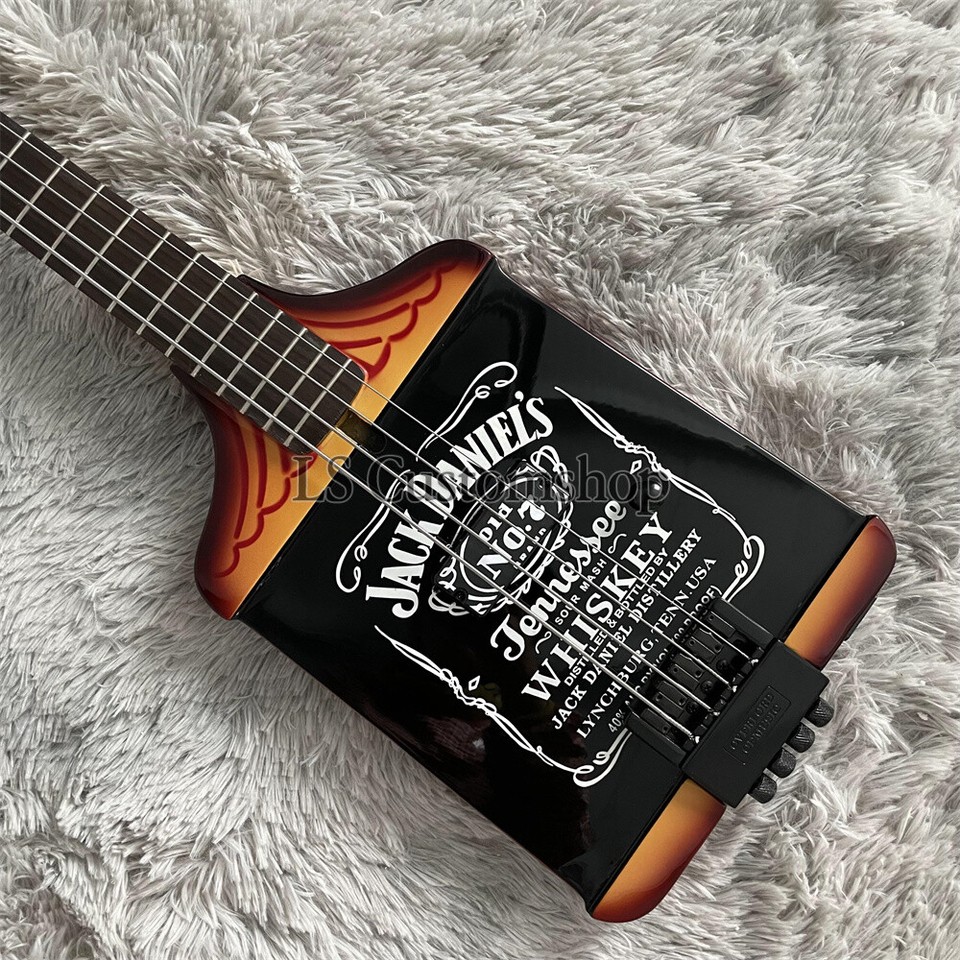 Black 4 String Jack J.D's Whiskey Bottle Bass Electric Guitar Maple ...