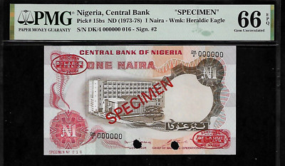 Nigeria Specimen 1 Naira 1973-78 PMG 66 EPQ UNC P# 15bs | eBay