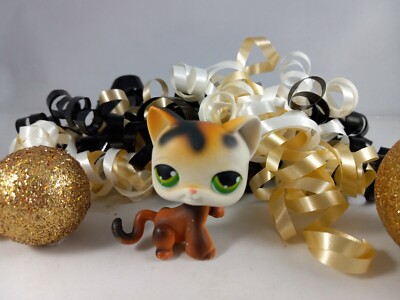 Littlest Pet Shop Calico Cat Paw Up Orange Black White #27 Green Eyes ...