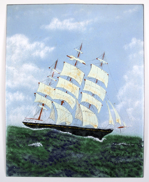 JEAN LUCEY ENAMEL ON COPPER PAINTING CLIPPER SHIP SIGNED LUCEY LISTED ...