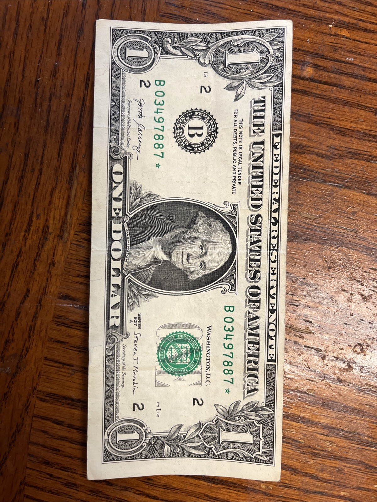 2017A $1 One Dollar Star note Shifted Overprint Error SN B 03497887 ...