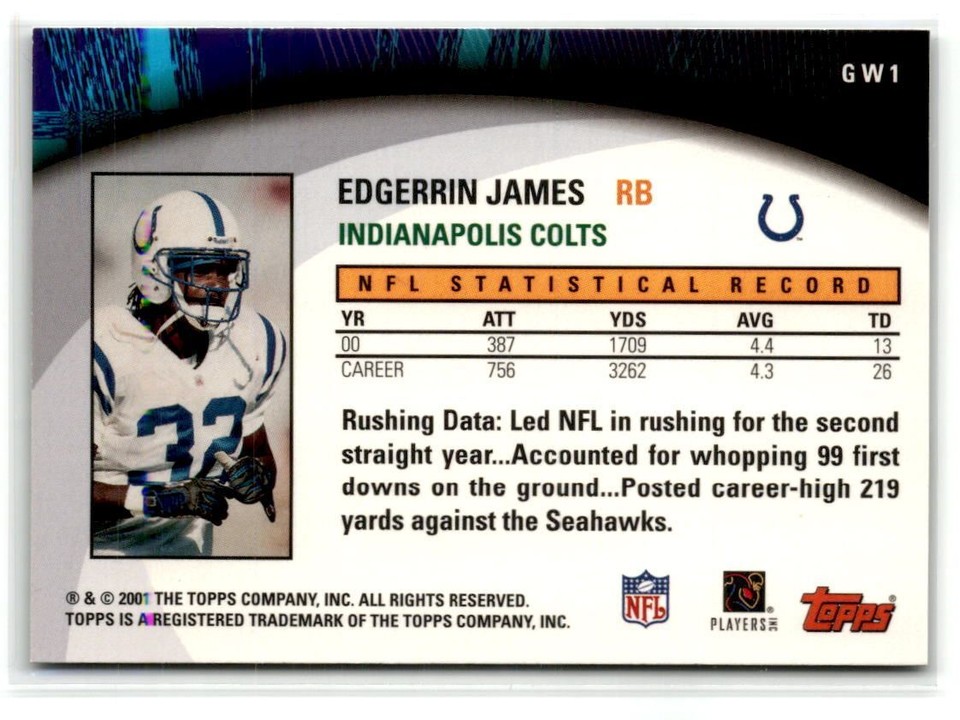 Edgerrin James Indianapolis Colts 2001 Topps Own the Game #GW1 | eBay