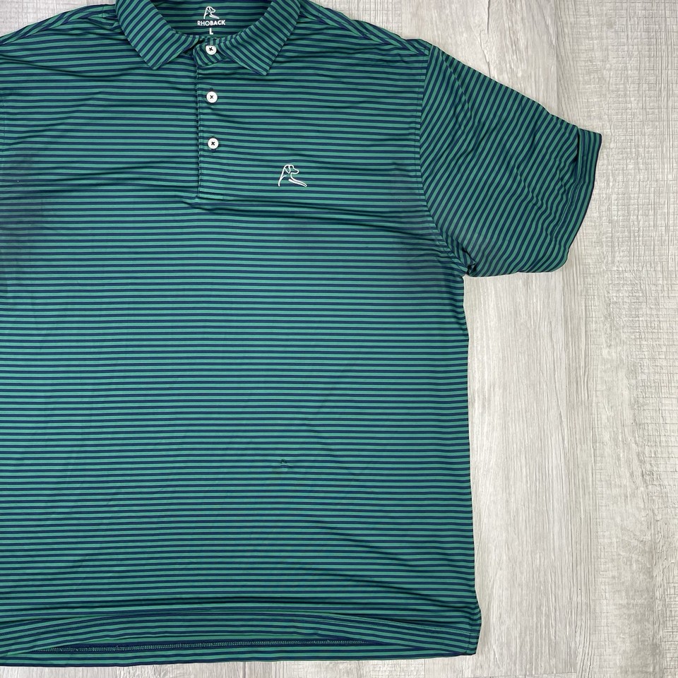 Rhoback Golf Polo Performance Shirt Mens Stretch Green Stripe Large ...